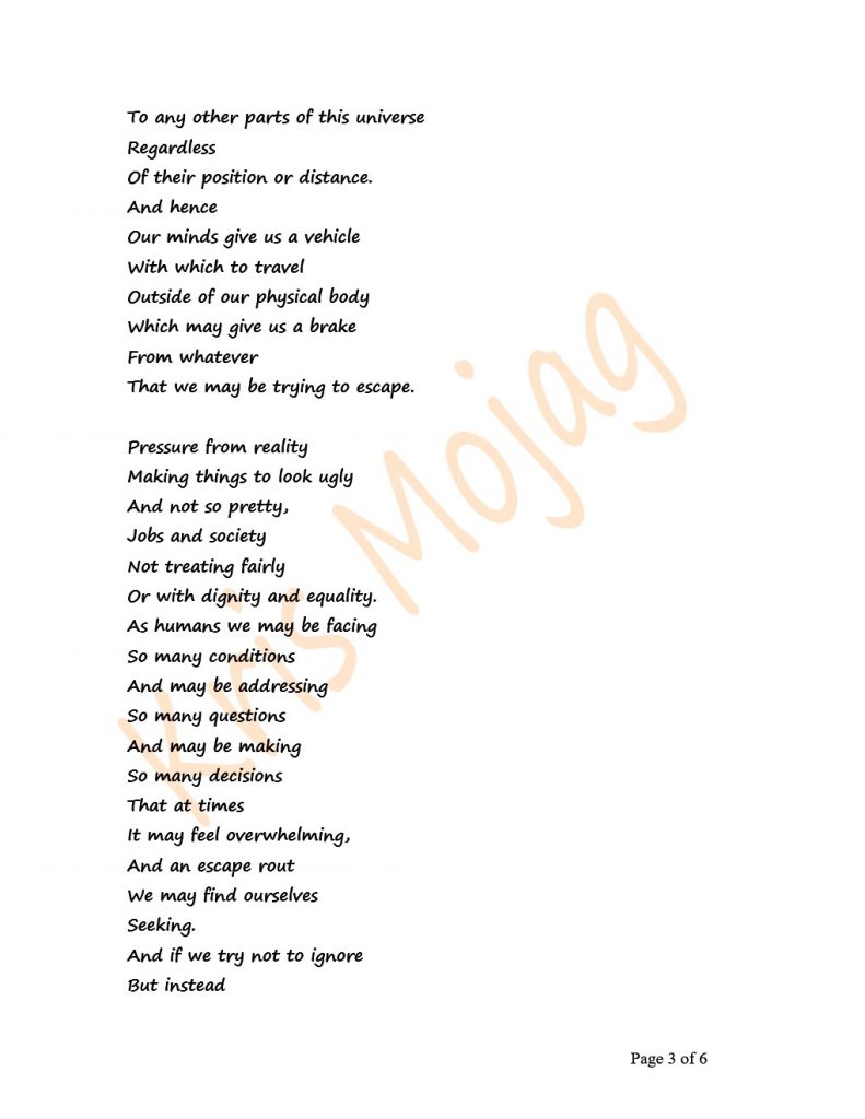Poem : Escaping From Ourselves - Kris Mojag