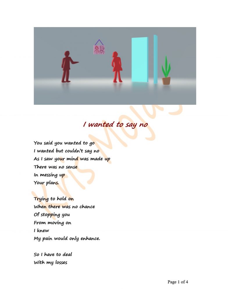 Poem : I Wanted To Say No - Kris Mojag